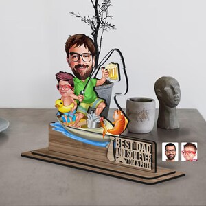 Personalized 3D Wooden Embossed Cartoon Dad and Son Figurine Trinket ...