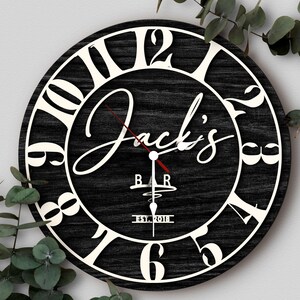 Personalized Bar Clock Sign, 3D Wooden Wall Clock, Custom Wood Sign ...