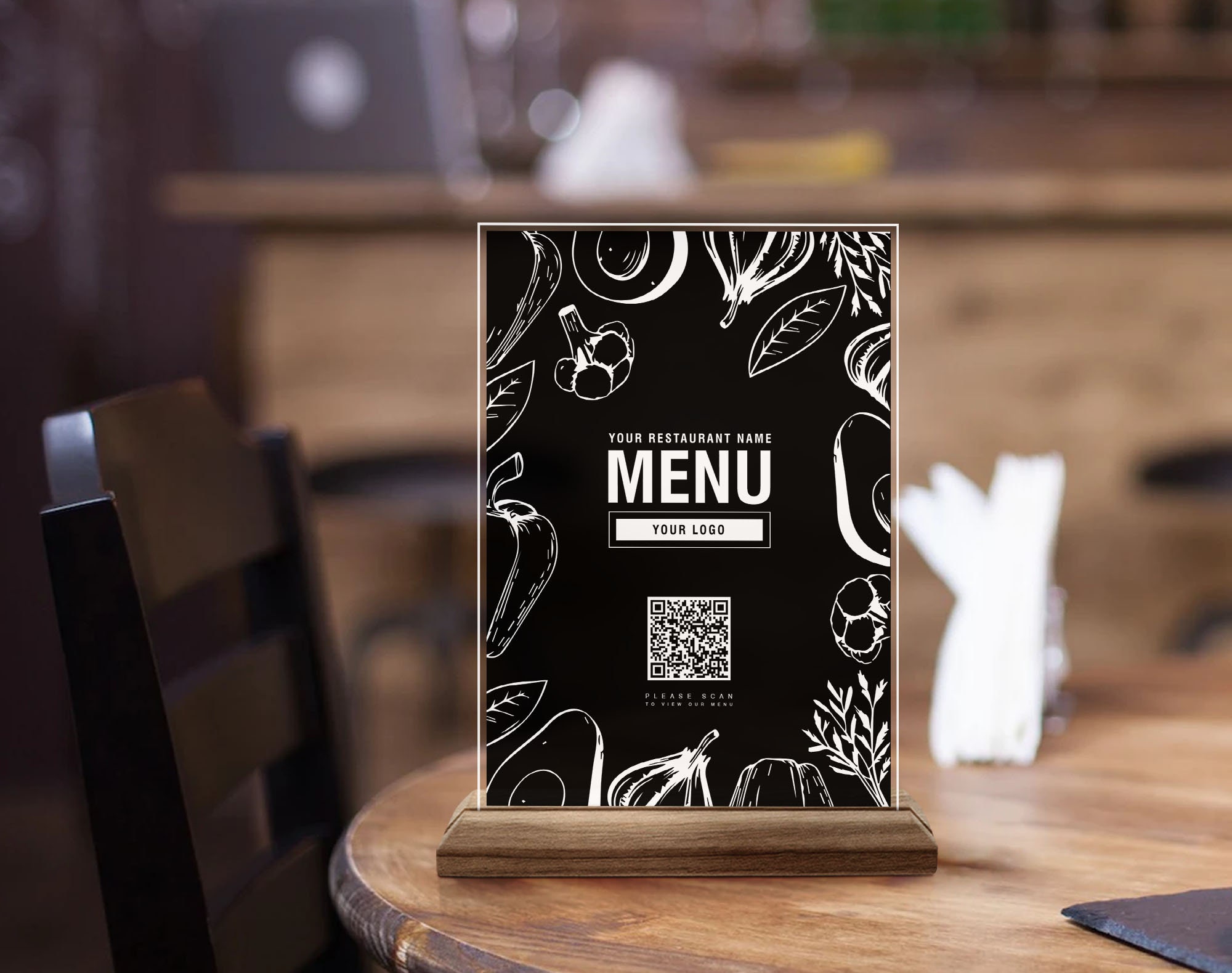 Custom Made QR Code Menu Sign Custom Natural Wood and Acrylic - Etsy