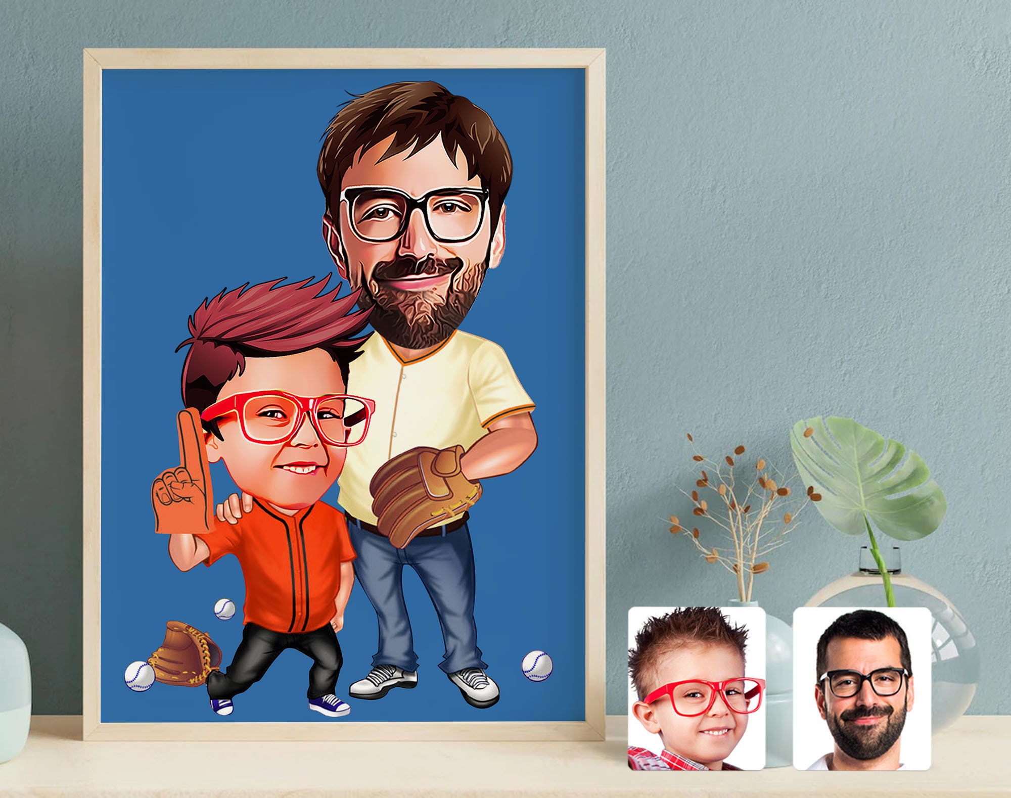 Personalized Father and Son Baseball Players Drawing Family - Etsy