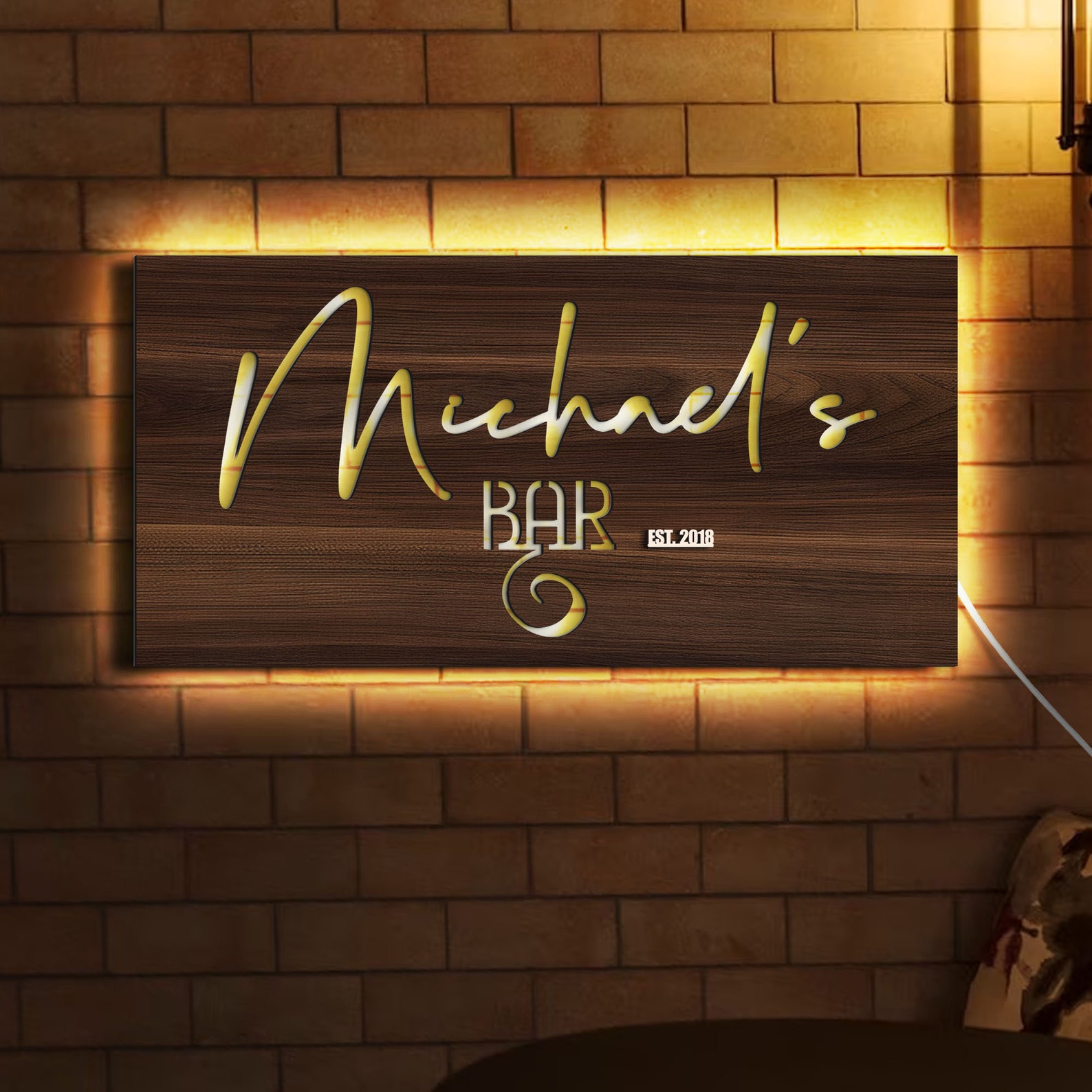 Personalized LED Light Wooden Bar Sign, Custom Embossed Wood Bar Sign ...