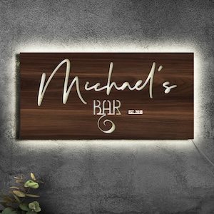 Personalized LED Light Wooden Bar Sign, Custom Embossed Wood Bar Sign ...