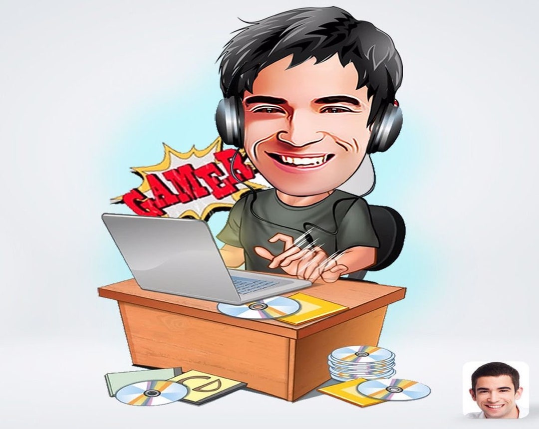 Personalized Male Gamer Drawing / Male Gamer Cartoon Drawing / Male ...