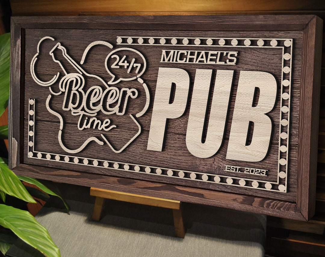 Personalized Handmade Oak Tree Bar Sign, Custom Wood Bar Sign, Bar and ...