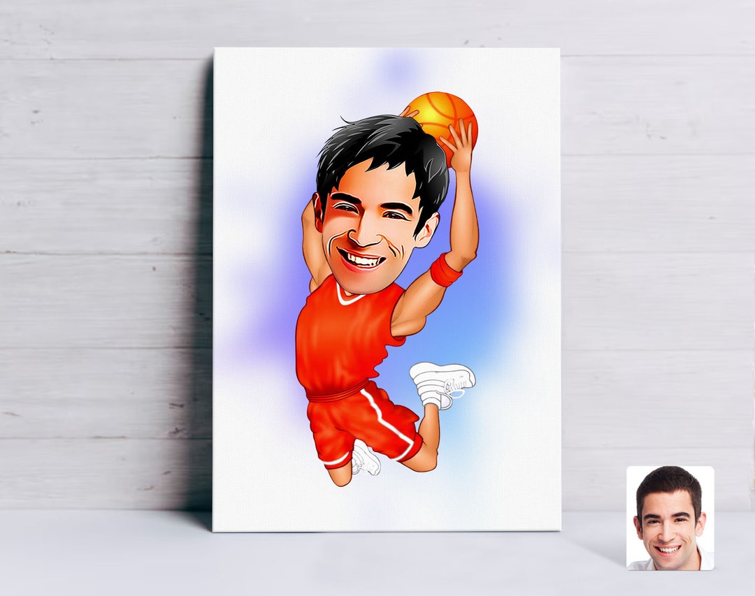 Personalized Cartoon Basketball Player Canvas Wall Art - Etsy