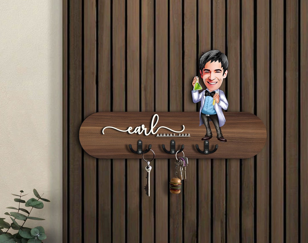 Personalized 3D Wood Entryway Organizer With Science Teacher Cartoon ...