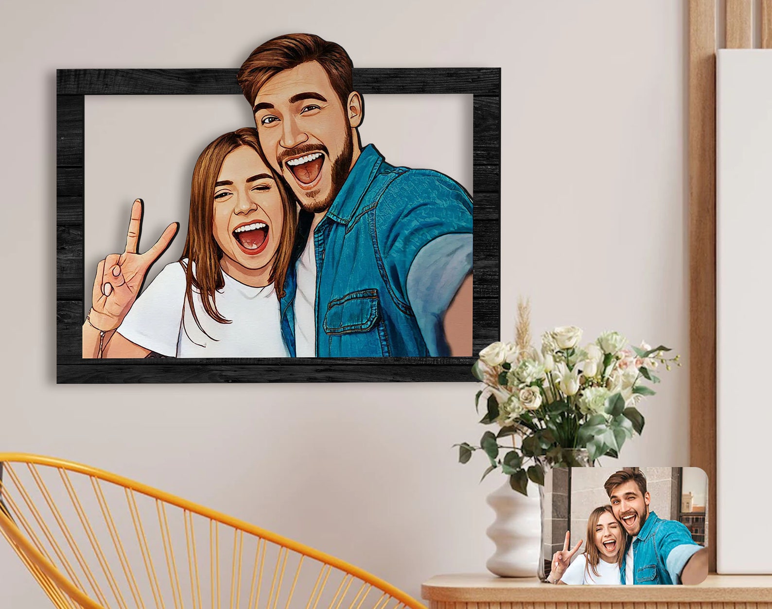 Personalized 3D Wooden Cartoon Family Wall Art, Custom Lovers Cartoon ...