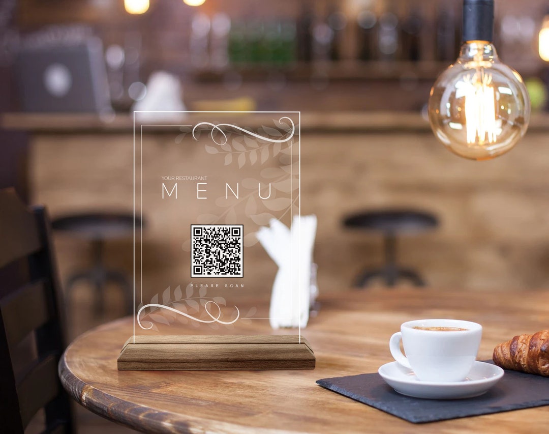 Custom Made QR Code Menu Sign, Custom Natural Wood and Acrylic ...