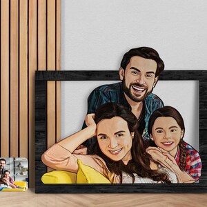 Personalized 3D Wooden Cartoon Family Wall Art, Custom Lovers Cartoon ...