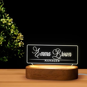LED Light Desk Nameplate With Natural Wood Base, Personalized LED ...