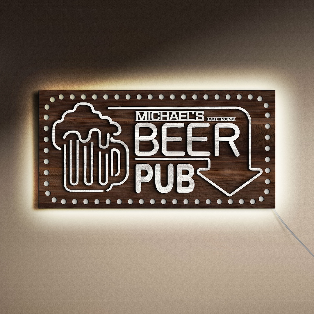Personalized LED Light Wooden Bar Sign, Custom Embossed Wood Bar Sign ...