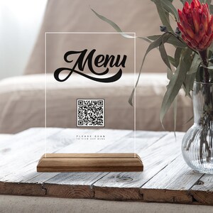 Custom Made QR Code Menu Sign, Custom Natural Wood and Acrylic Restaurant Sign, QR Code Sign for ...