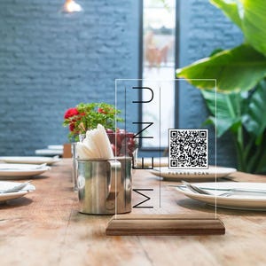 Custom Made QR Code Menu Sign, Custom Natural Wood and Acrylic ...