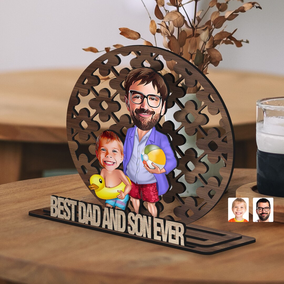 Personalized 3D Wooden Cartoon Father's Day Figurine Trinket, Custom ...