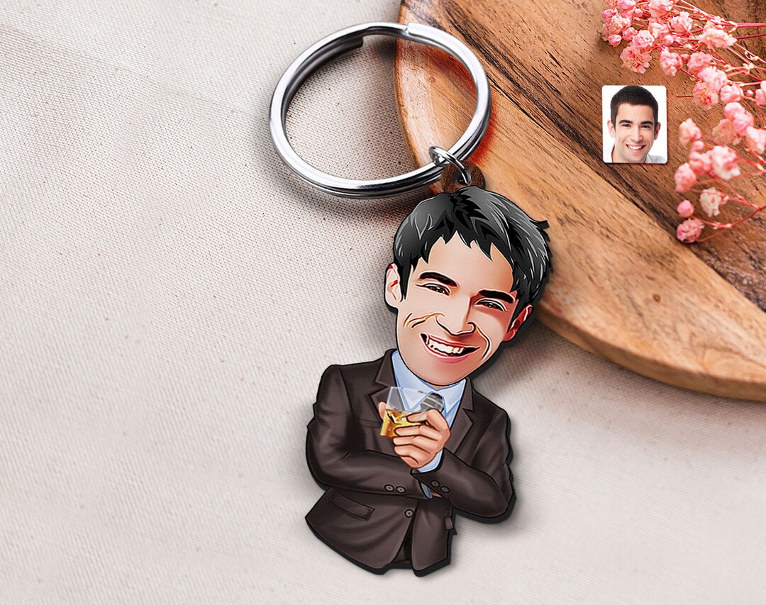 Personalized Cartoon Whiskey Bar Keychain, Whiskey Man Cartoon, Custom ...