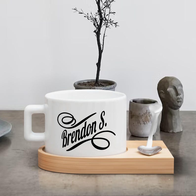 Personalized Name Coffee and Tea Cup Set With Wooden Saucer, Custom Tea ...