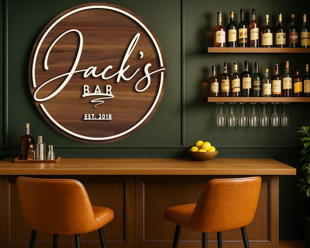 Personalized 3D Embossed Wooden Bar Sign, Round Wooden Sign, Custom ...