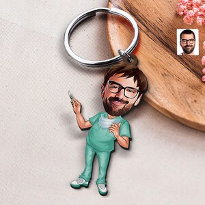 Keychain With Personalized Doctor Caricature, Gift for Him, Custom ...