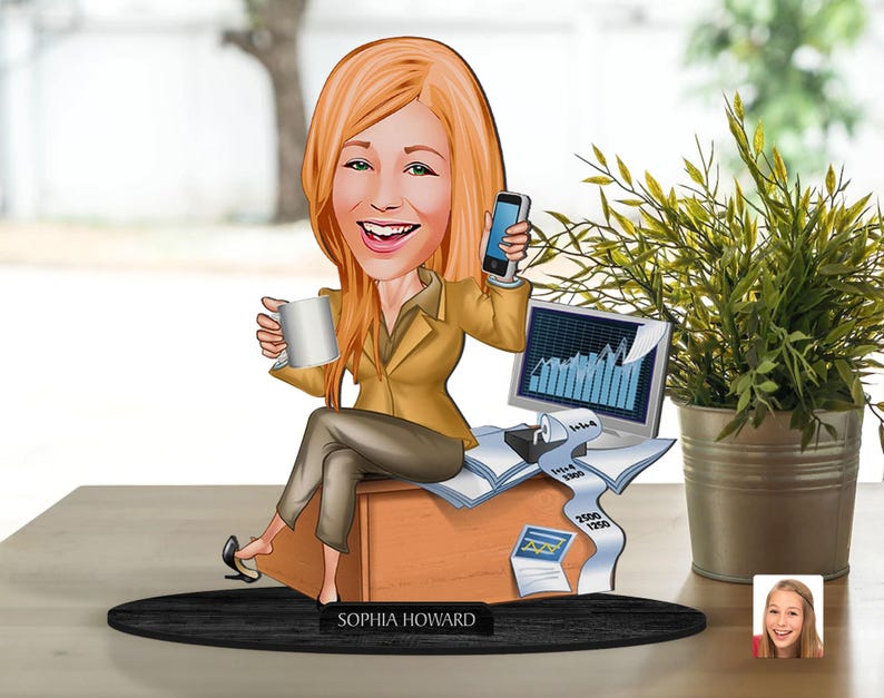 Personalized 3D Wooden Cartooned Accountant Figurine Trinket, Custom ...