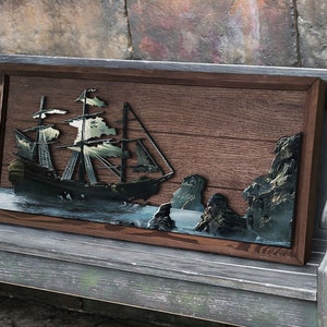 Handmade 3D Oak Tree Pirate Ship / Sailboat Wood Painting, Custom Wood ...