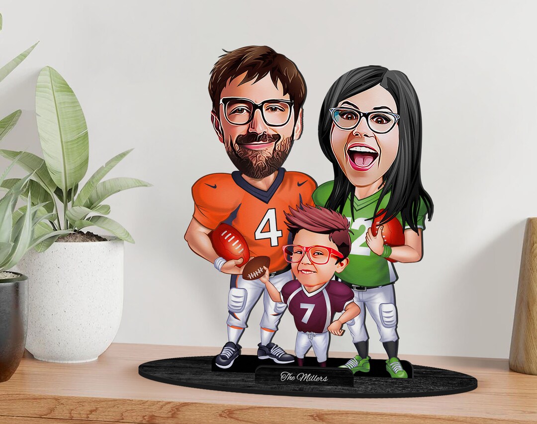 Personalized 3D Wooden Cartooned Football Player Family Figurine ...