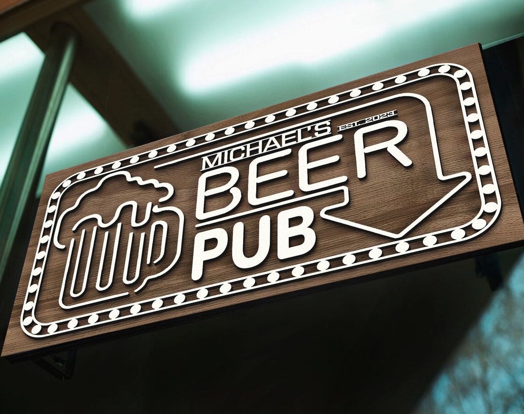 Personalized 3D Wooden Bar Sign, Custom Wood Sign, Man Cave, Pub Shed ...