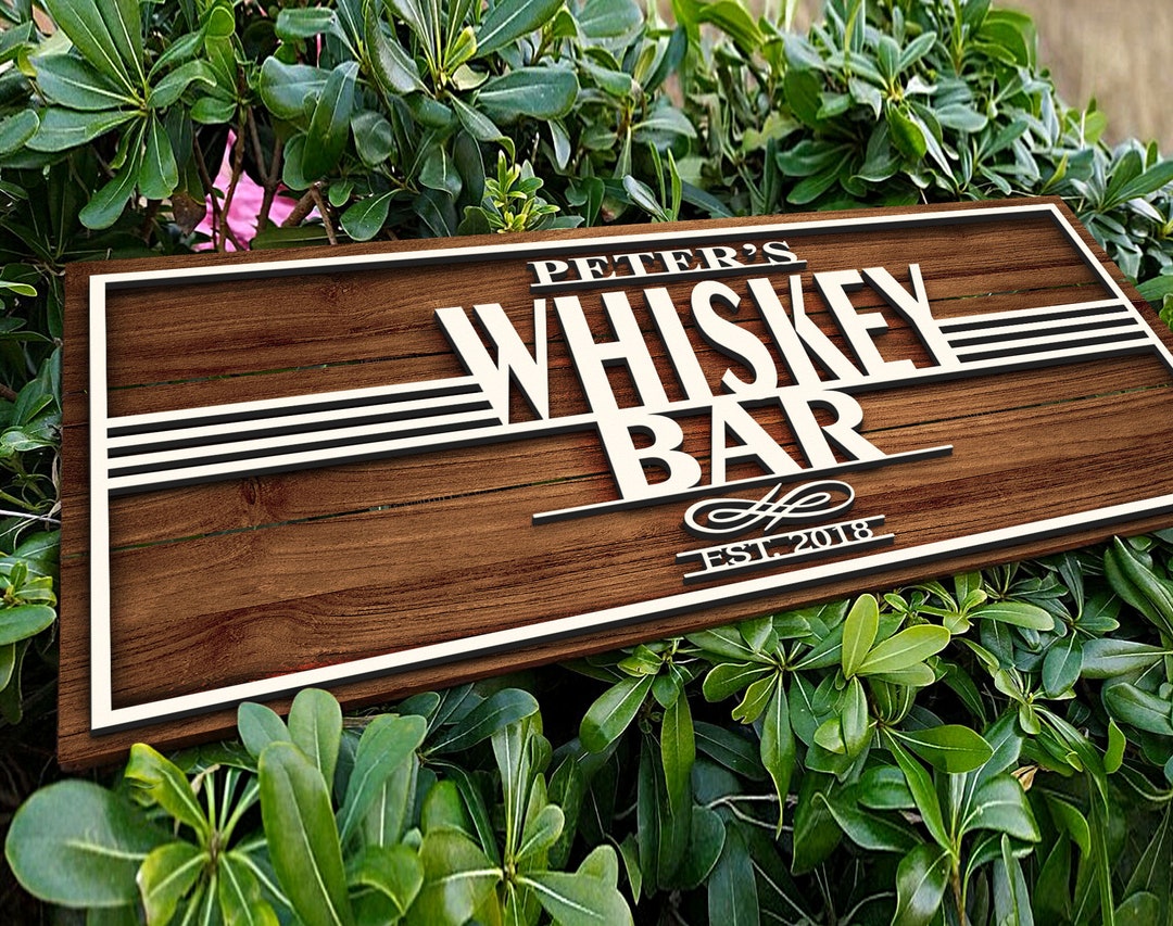 Custom Natural Wood Bar Sign, Personalized Pub Sign, Whiskey Bar Sign ...