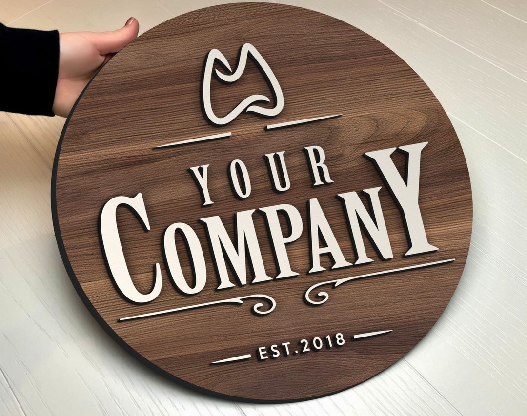 Personalized Wooden Logo Sign, Wooden Round Sign, Custom Wood Office ...