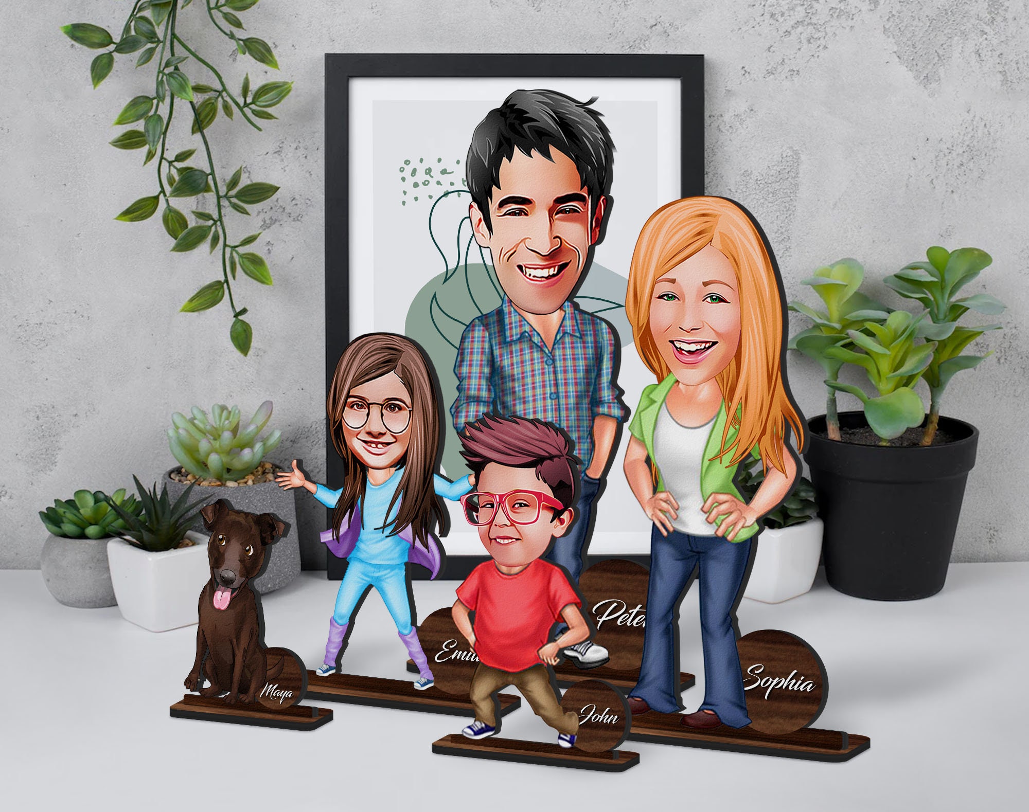 Personalized Wooden Cartoon Family Trinket Set Wooden Family - Etsy