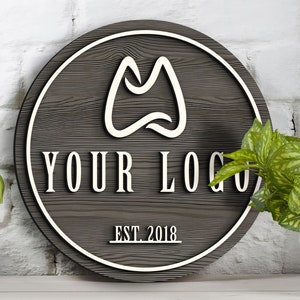 Personalized Wooden Logo Sign, Wooden Round Sign, Custom Wood Office ...