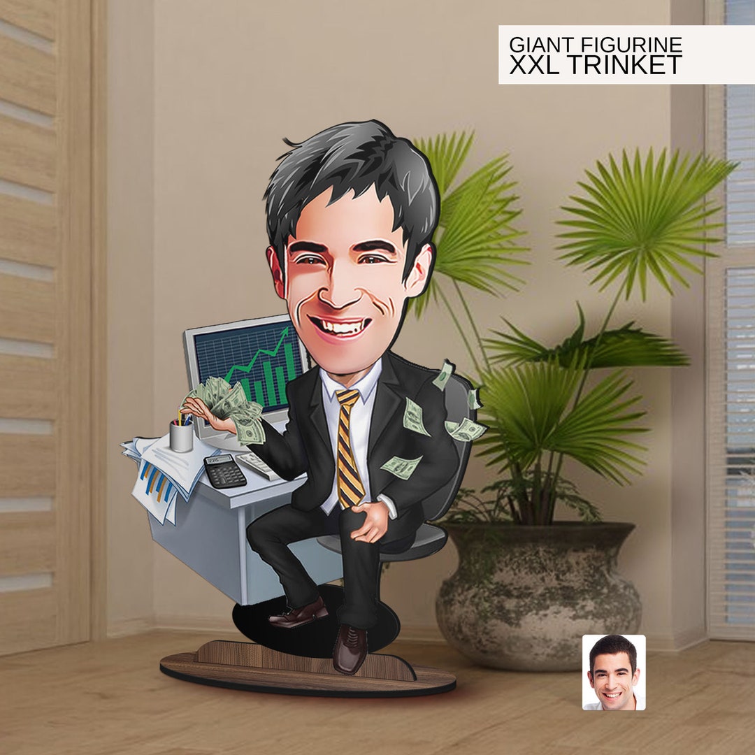 Personalized 3D Wooden Cartoon Boss CEO Oversized Figurine Trinket ...