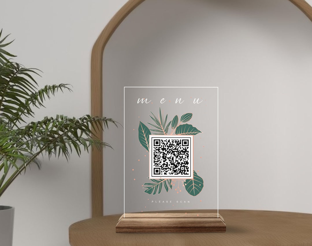 Custom Made QR Code Menu Sign, Custom Natural Wood and Acrylic Restaurant Sign, QR Code Sign for ...