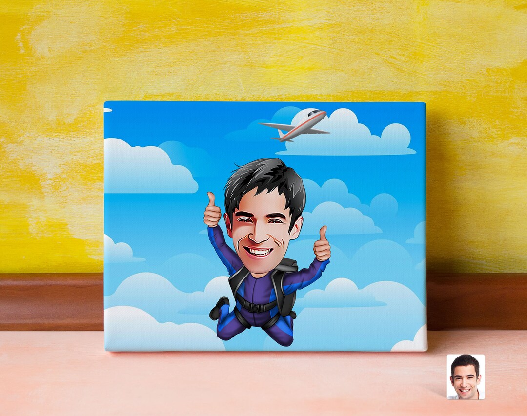 Personalized Parachute Caricature Drawing, Cartoon From Photo, Custom ...