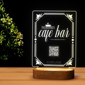 Custom LED Qr Code Menu Sign, LED Decor With Natural Wood Base ...