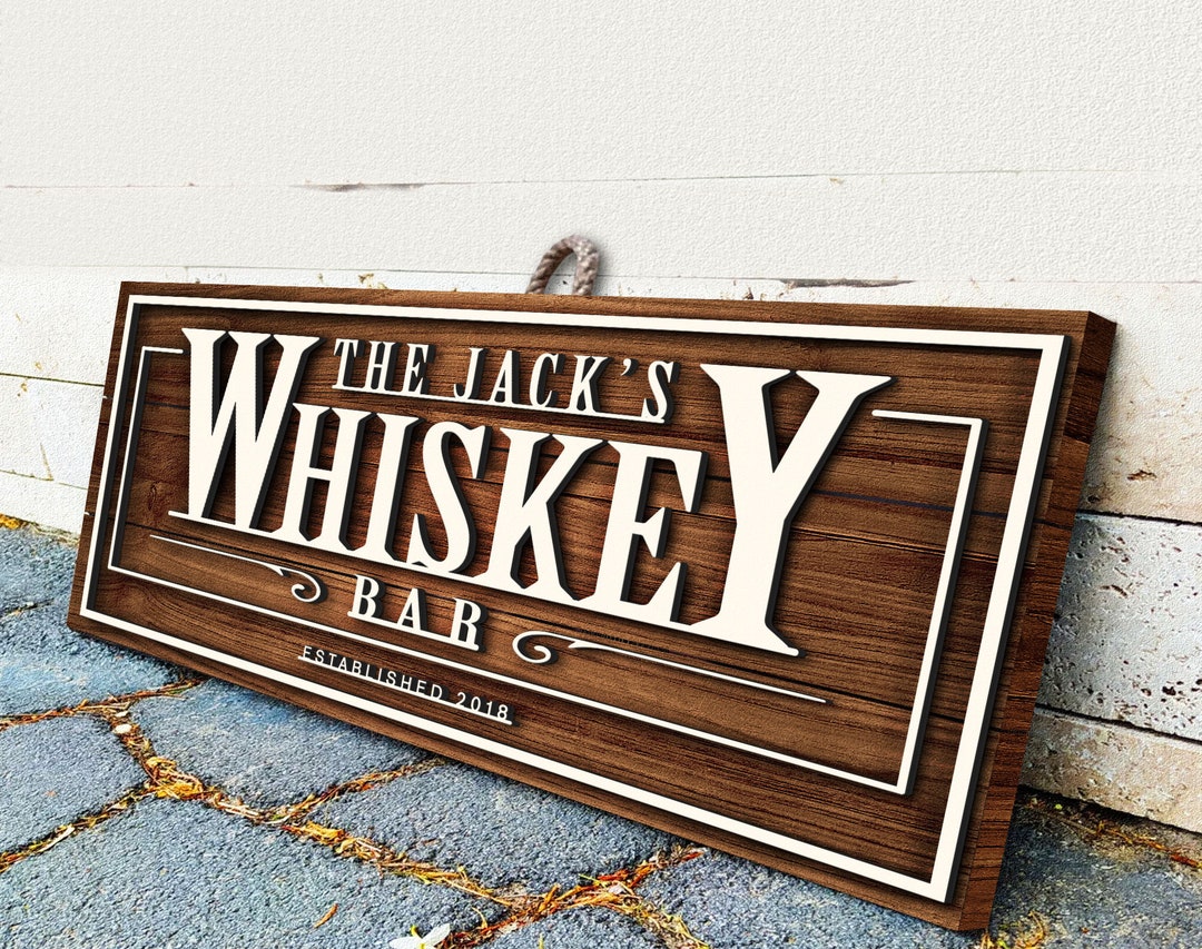 Custom Natural Wood Bar Sign, Personalized Pub Sign, Whiskey Bar Sign ...