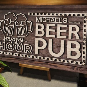 Personalized Handmade Oak Tree Bar Sign, Custom Wood Bar Sign, Bar and ...