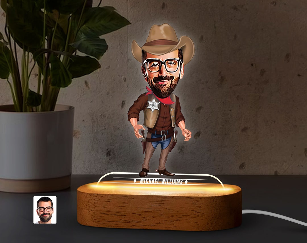 Personalized LED Light Cartoon Sheriff Trinket With Natural Wooden ...