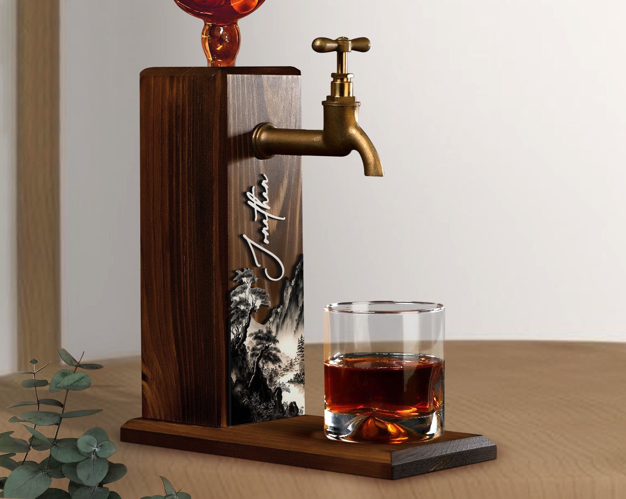 Personalized Embossed Named Landscape Design Wooden Whiskey Dispenser ...