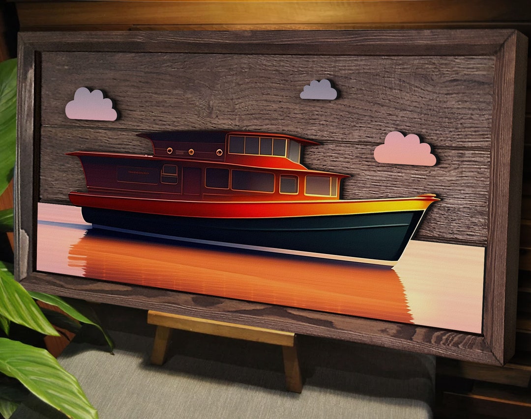 Handmade Oak Tree Boat / Sailboat Wood Painting, Custom Wood Wall Art ...