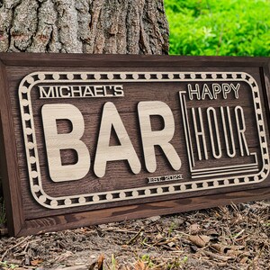 Personalized Handmade Oak Tree Bar Sign Custom Wood Bar Sign - Etsy