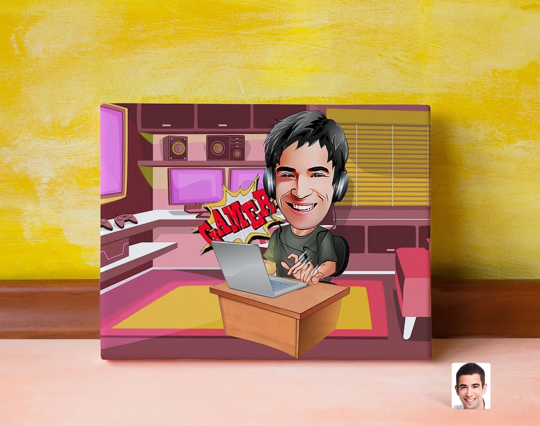 Personalized Gamer Caricature Drawing, Cartoon From Photo, Custom ...