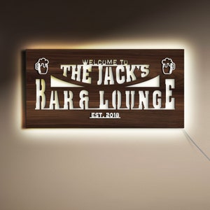 Personalized LED Light Wooden Bar Sign, Custom Embossed Wood Bar Sign ...