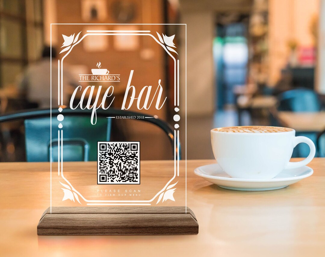Custom Made QR Code Menu Sign, Custom Natural Wood and Acrylic Bar and ...