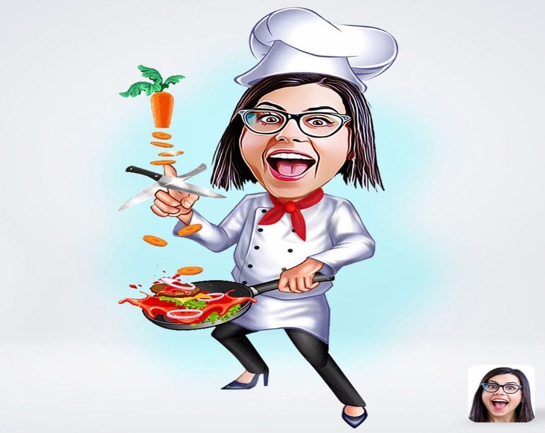 Personalized Female Chef Drawing / Female Chef Cartoon Drawing / Female ...