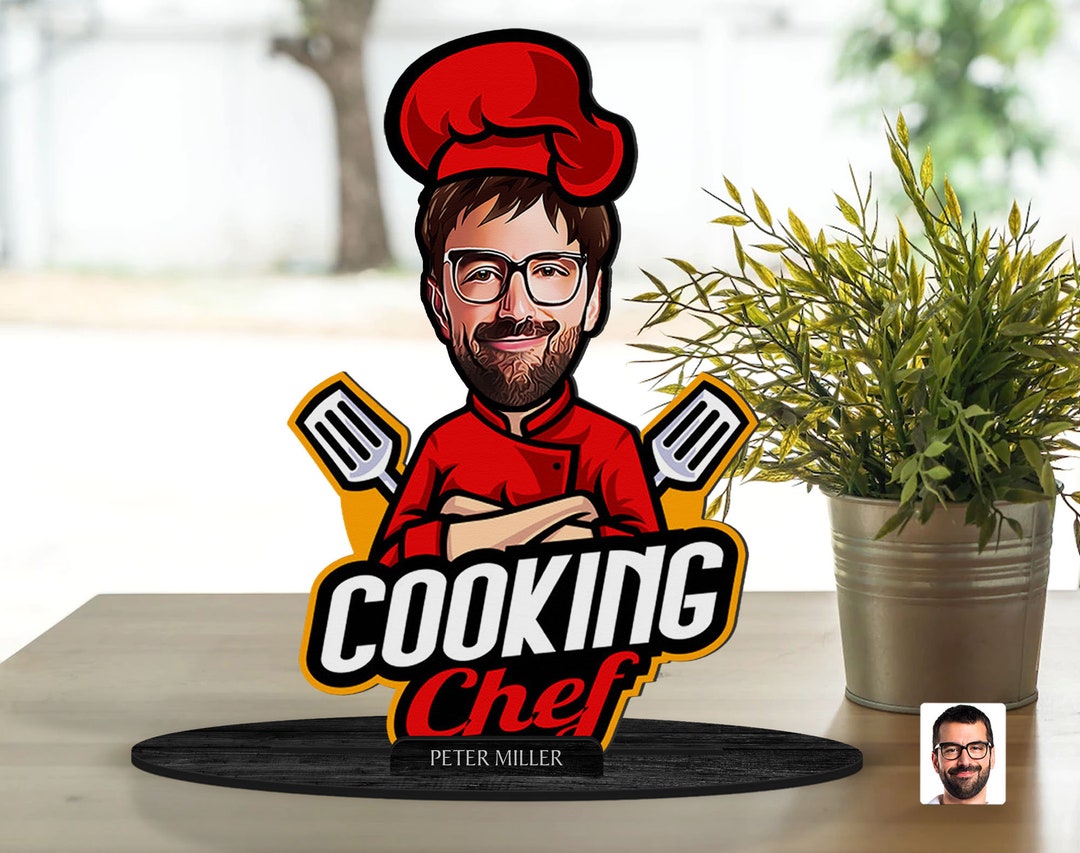 Personalized 3D Wooden Cartooned Chef Figurine Trinket, Custom Cartoon ...