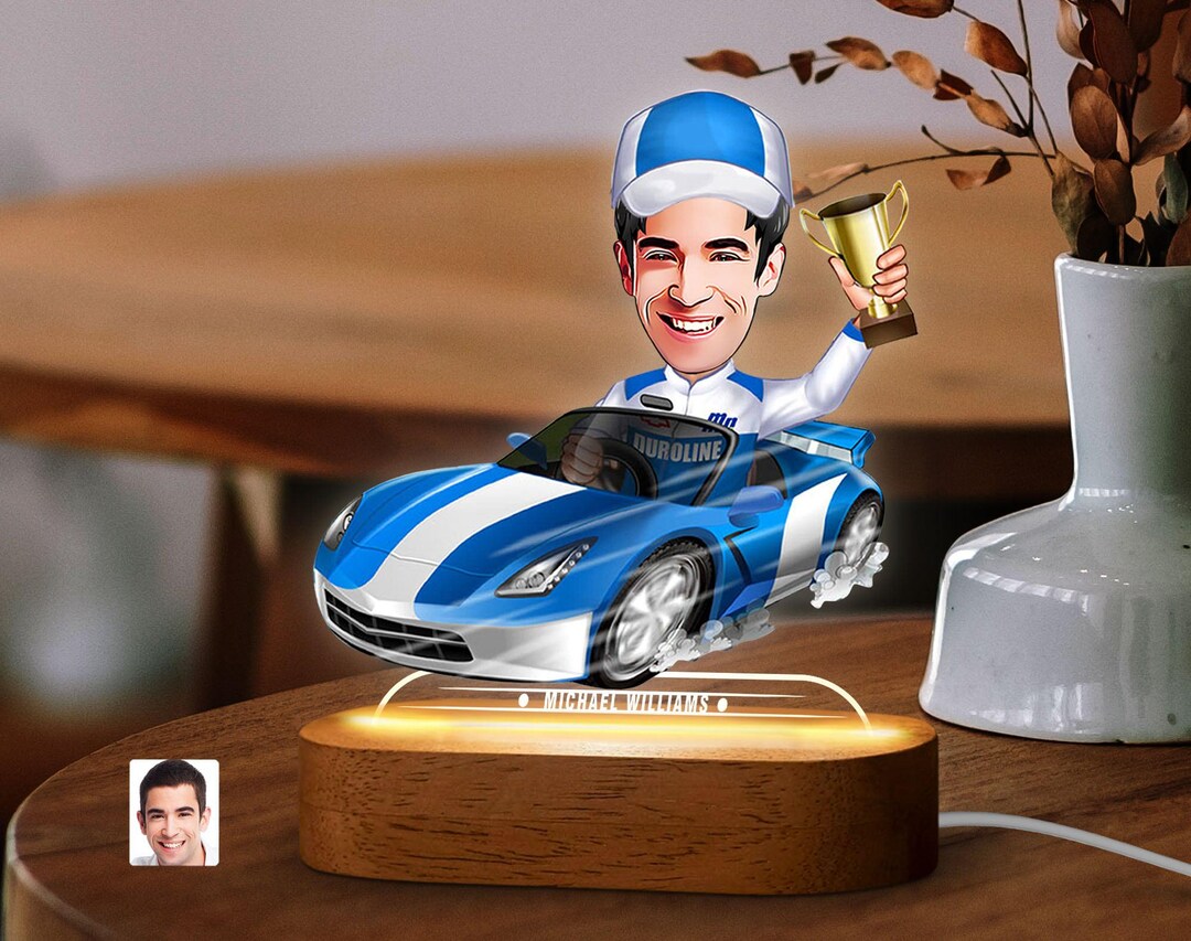 Personalized LED Light Cartoon Car Race Trinket With Natural Wooden ...