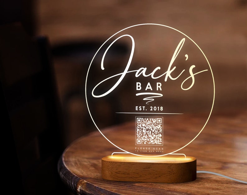Custom LED Qr Code Menu Sign LED Decor With Natural Wood - Etsy