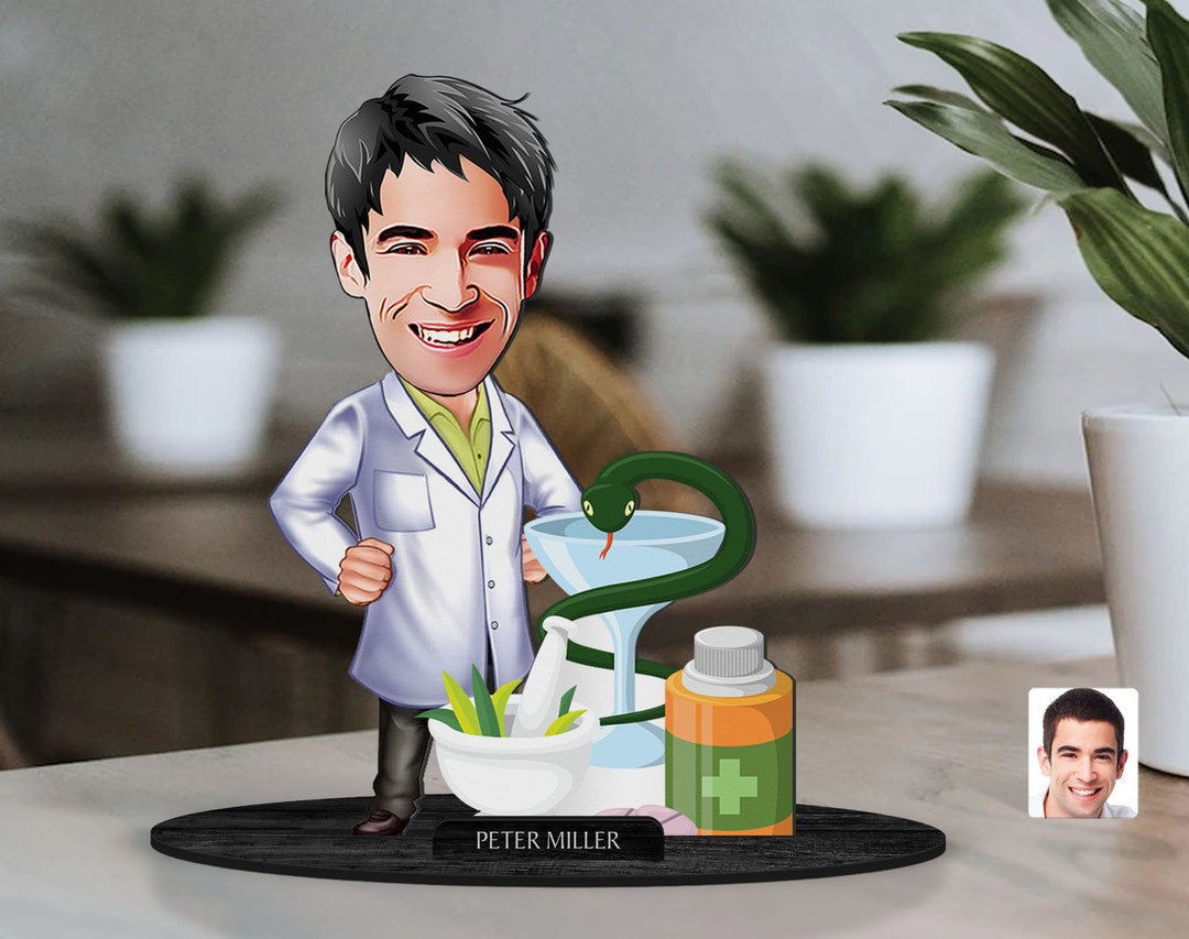 Personalized 3D Wooden Cartooned Pharmacist Figurine Trinket, Custom ...