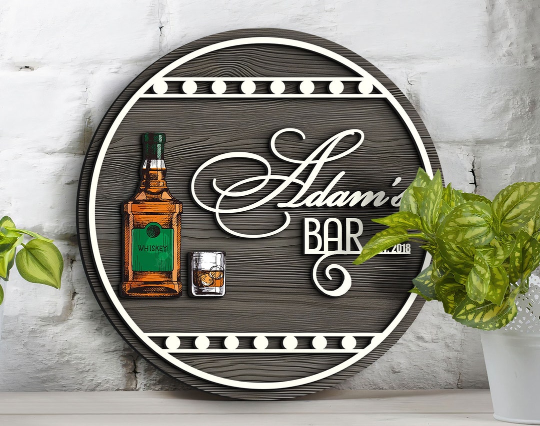 Personalized Bar Sign, Round Wooden Sign, Whiskey Bar Decor, Custom ...