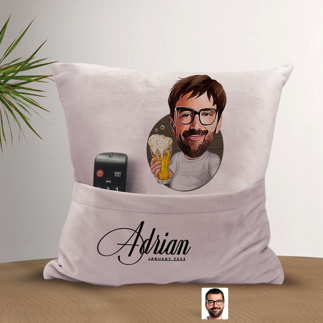 Personalized Beer Drinker Cartoon Pillow With Pockets, Custom ...